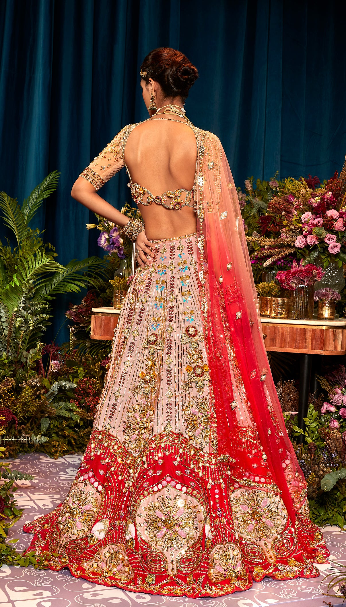 ROSETTA - PEACH AND RED LEHENGA SET – Papa Don't Preach